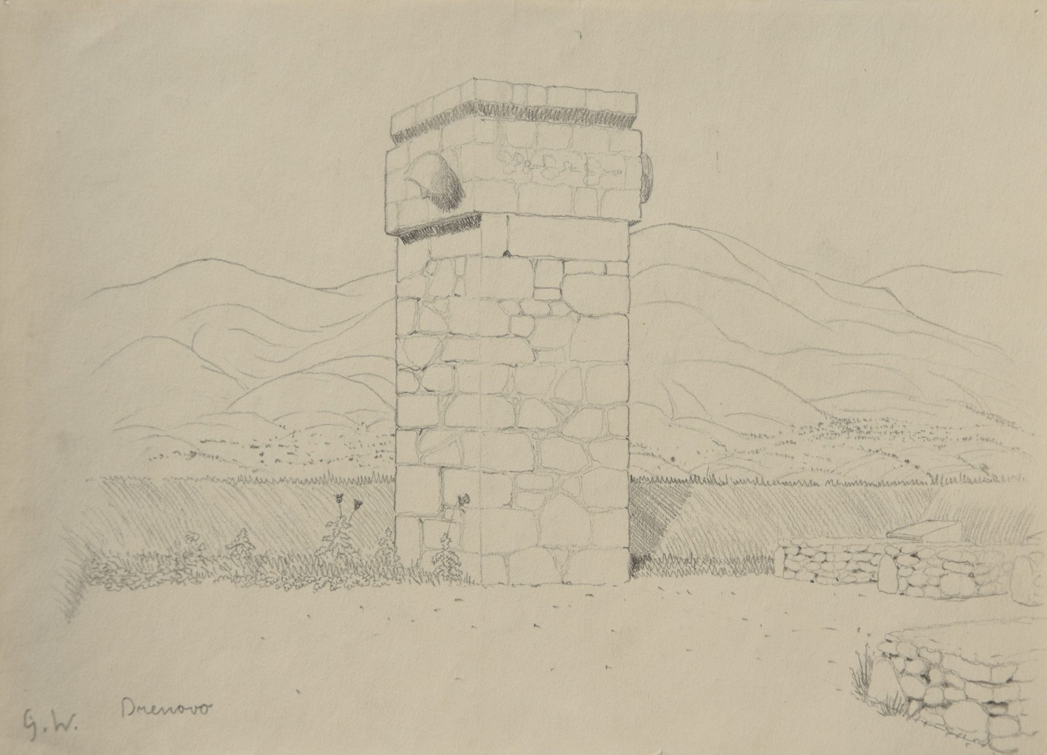 Gustav Wunderwald: Soldatenfriedhof mit Turm bei Drenovo (1915-18 ...